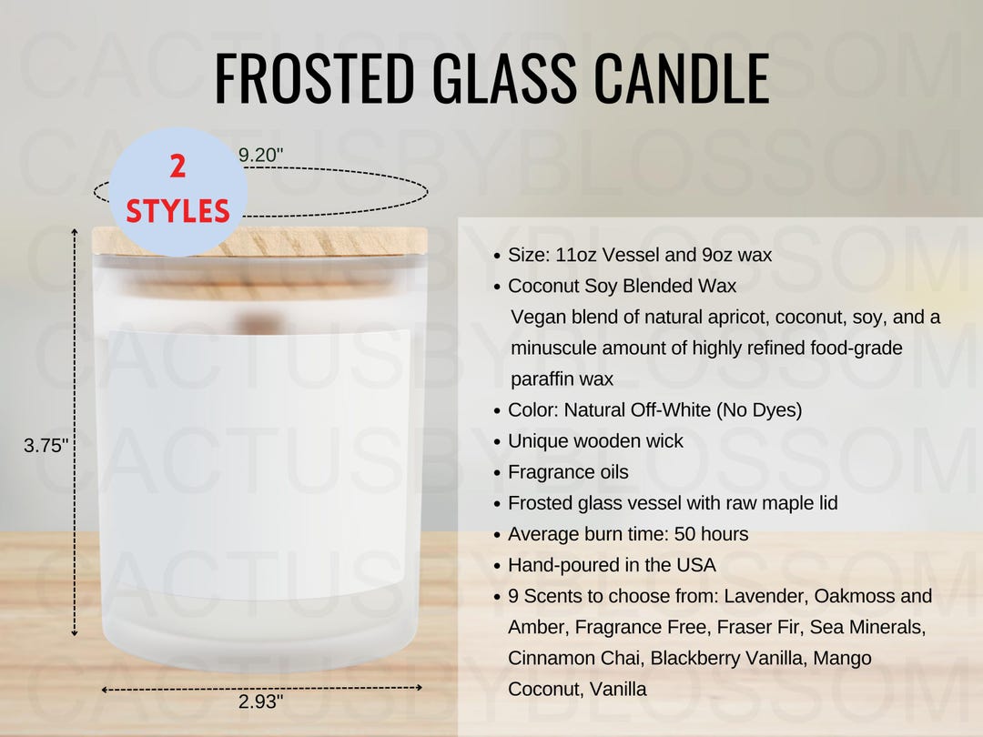 3 Size Chart Frosted Glass Candle 11oz Mockup Chart for Jar Candle ...