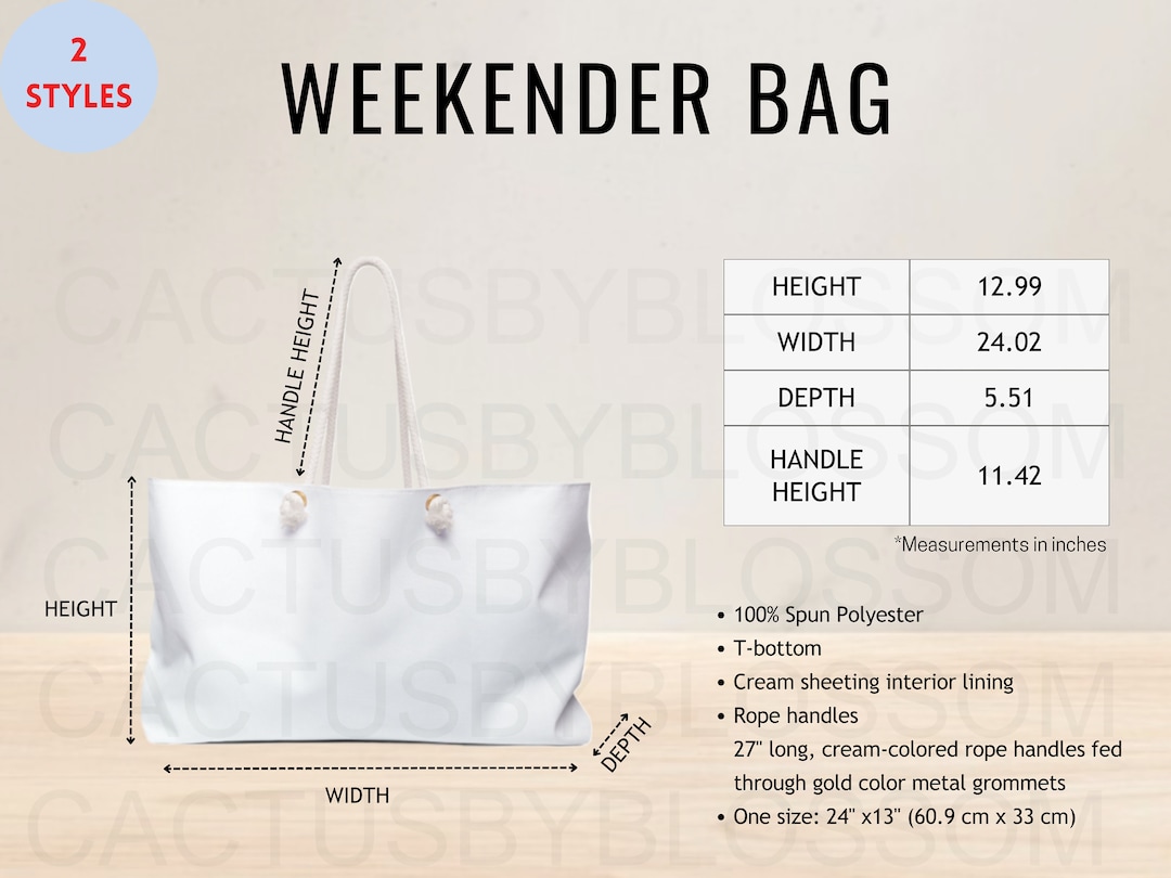 2 Size Chart Weekender Bag Mockup Etsy Tool Polyester Weekend Bag Size ...