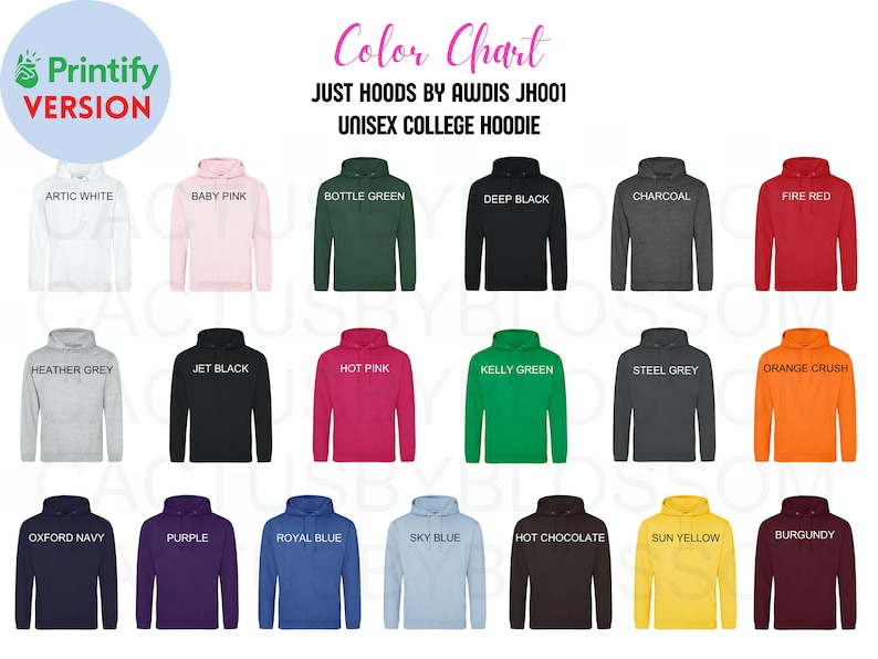 Color Chart Just Hoods by AWDIS JH001 Mockup for Etsy Tool Unisex ...