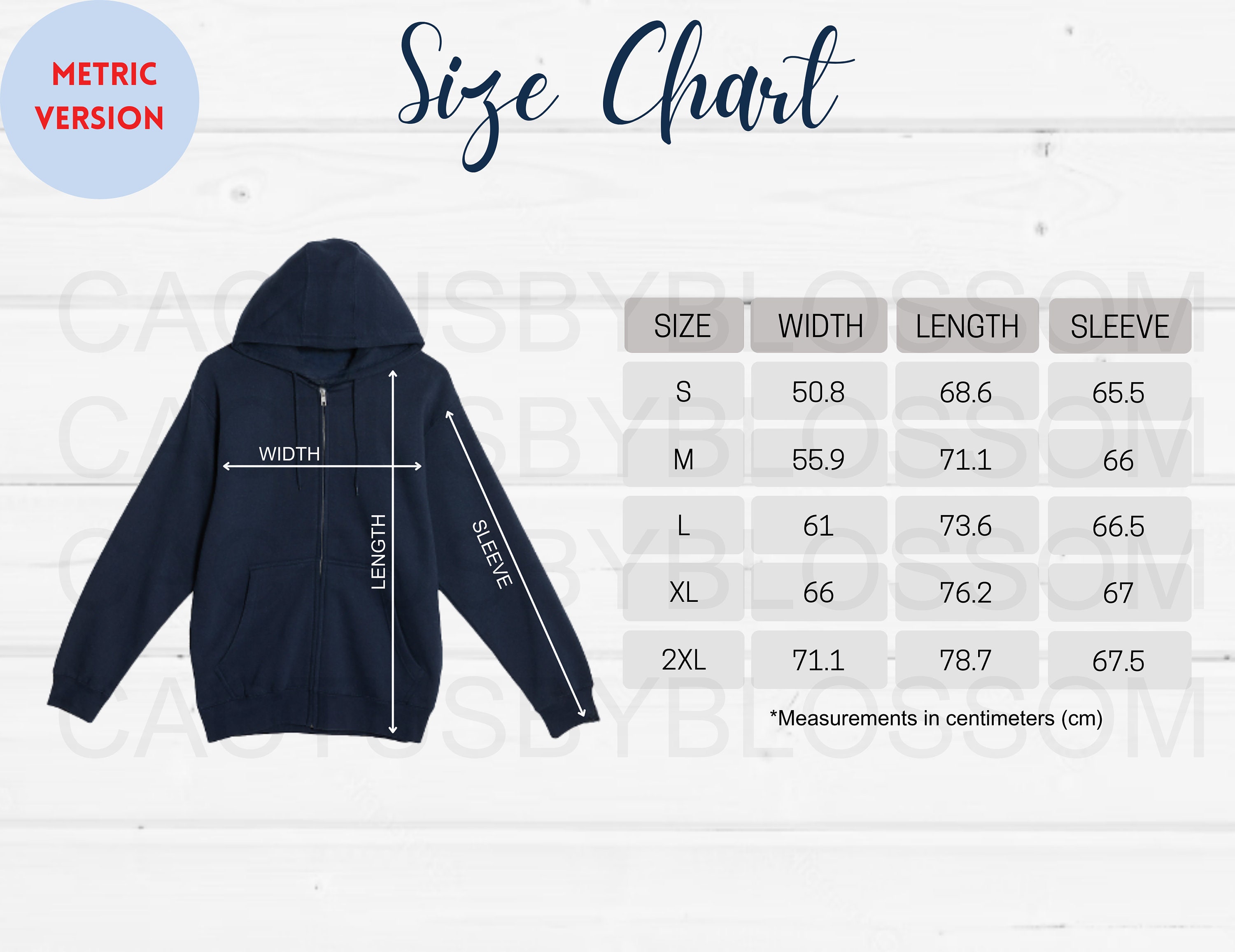 4 Size Chart Lane Seven LS14003 Mockup Chart Unisex Full Zip Hoodie ...