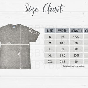 2 Size Chart Colortone 1300 Mockup Chart for Unisex Mineral Wash T ...
