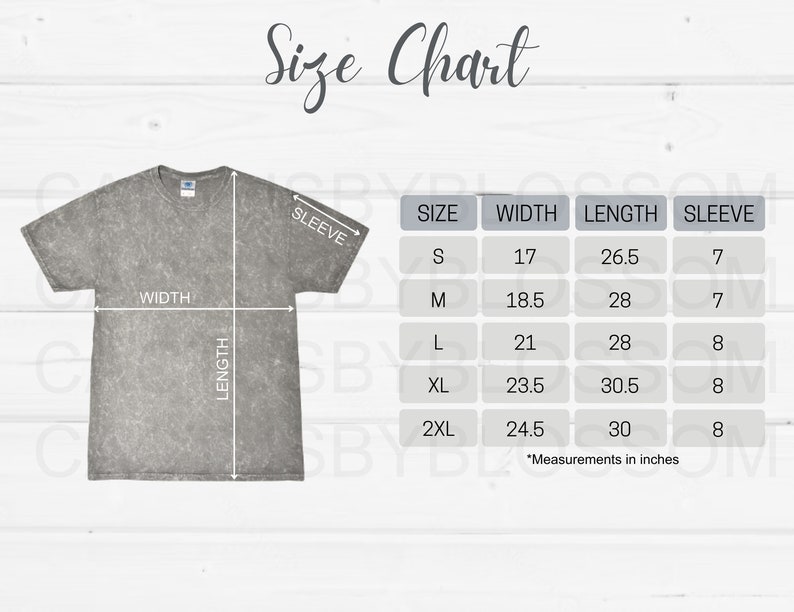 2 Size Chart Colortone 1300 Mockup Chart for Unisex Mineral Wash T ...
