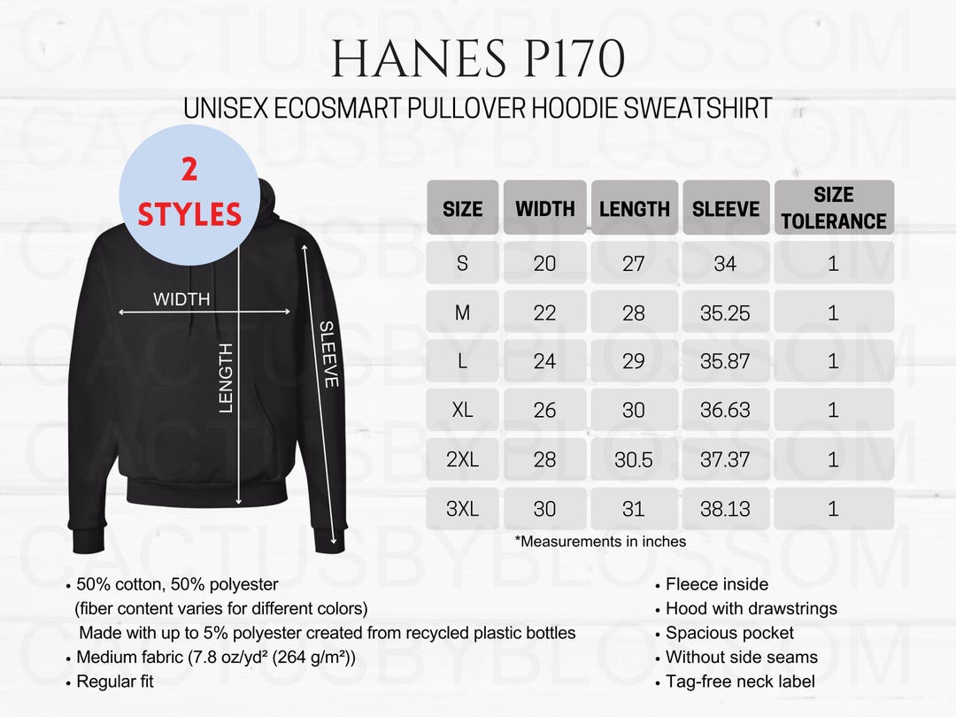 2 Size Chart HANES P170 Mockup Etsy Tools Unisex Ecosmart Pullover ...