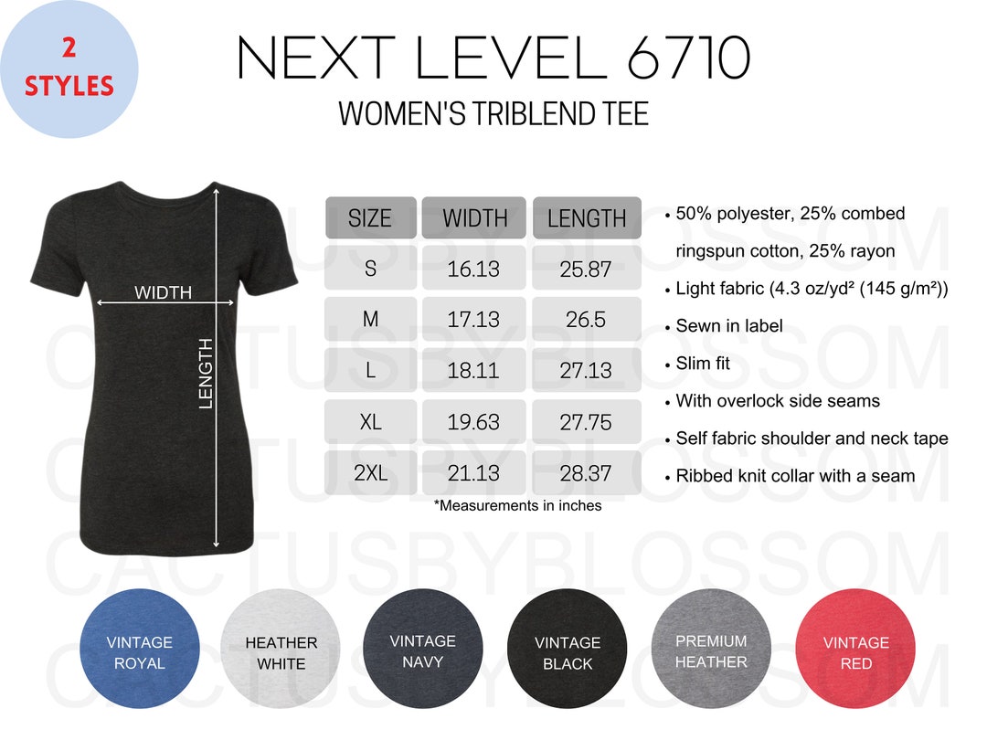 2 Size Chart Color Chart Next Level 6710 Mockup for Women's Triblend ...