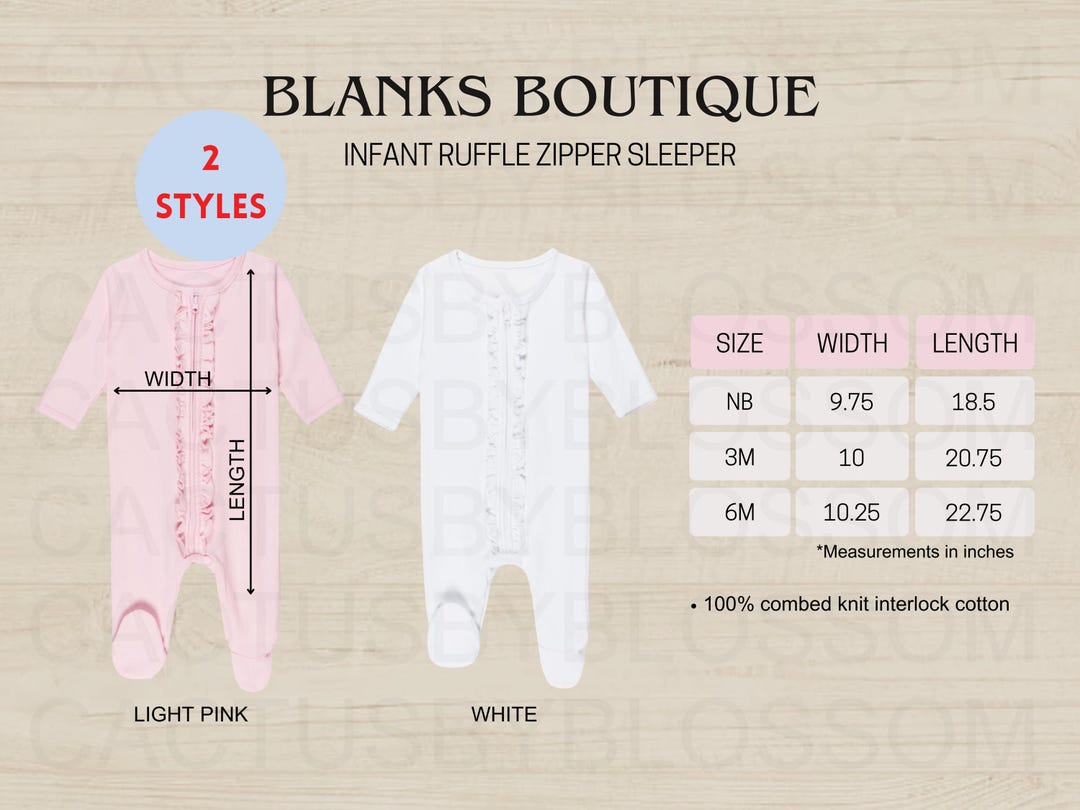 2 Size Chart Color Chart Blanks Boutique Infant Ruffle Zipper Sleeper ...