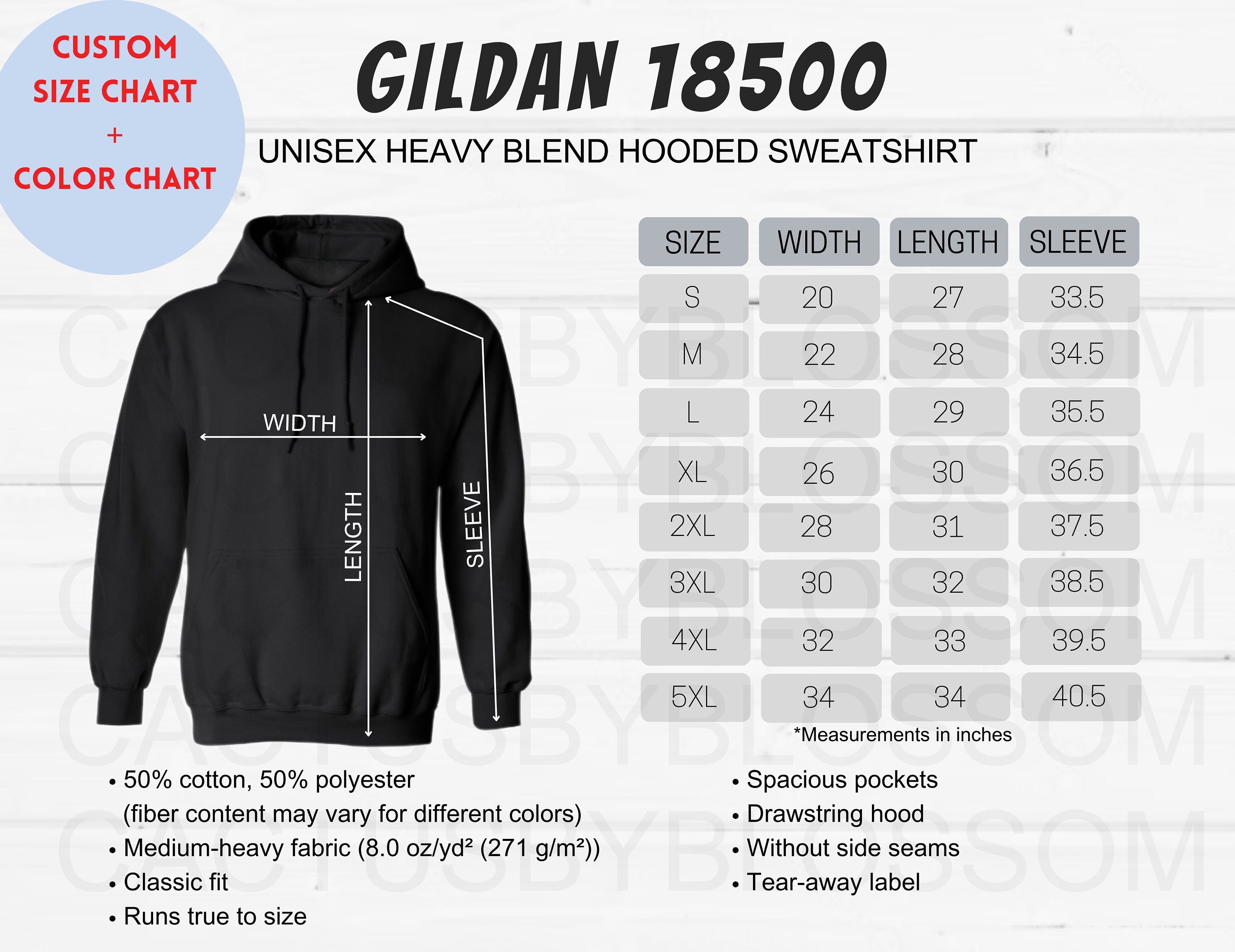 CUSTOM BUNDLE 2 Size Chart Color Chart Gildan 18500 Mockup Etsy Tool ...