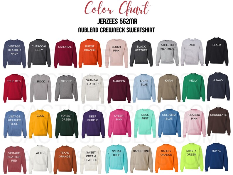 3 Color Chart DIY Chart Jerzees 562MR Mockup Etsy Tool Nublend Crewneck ...