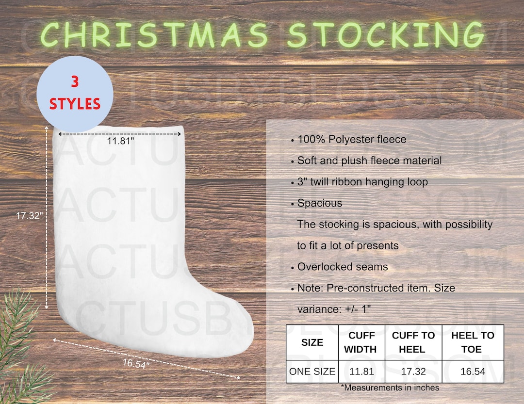 3 Size Chart Christmas Stockings Mockup Chart Ornament Size Chart AOP ...