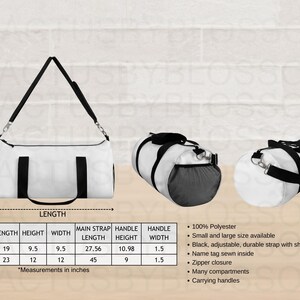 Size Chart Duffel Bag Mockup Chart Travel Duffel Bag Sizing Chart Etsy ...