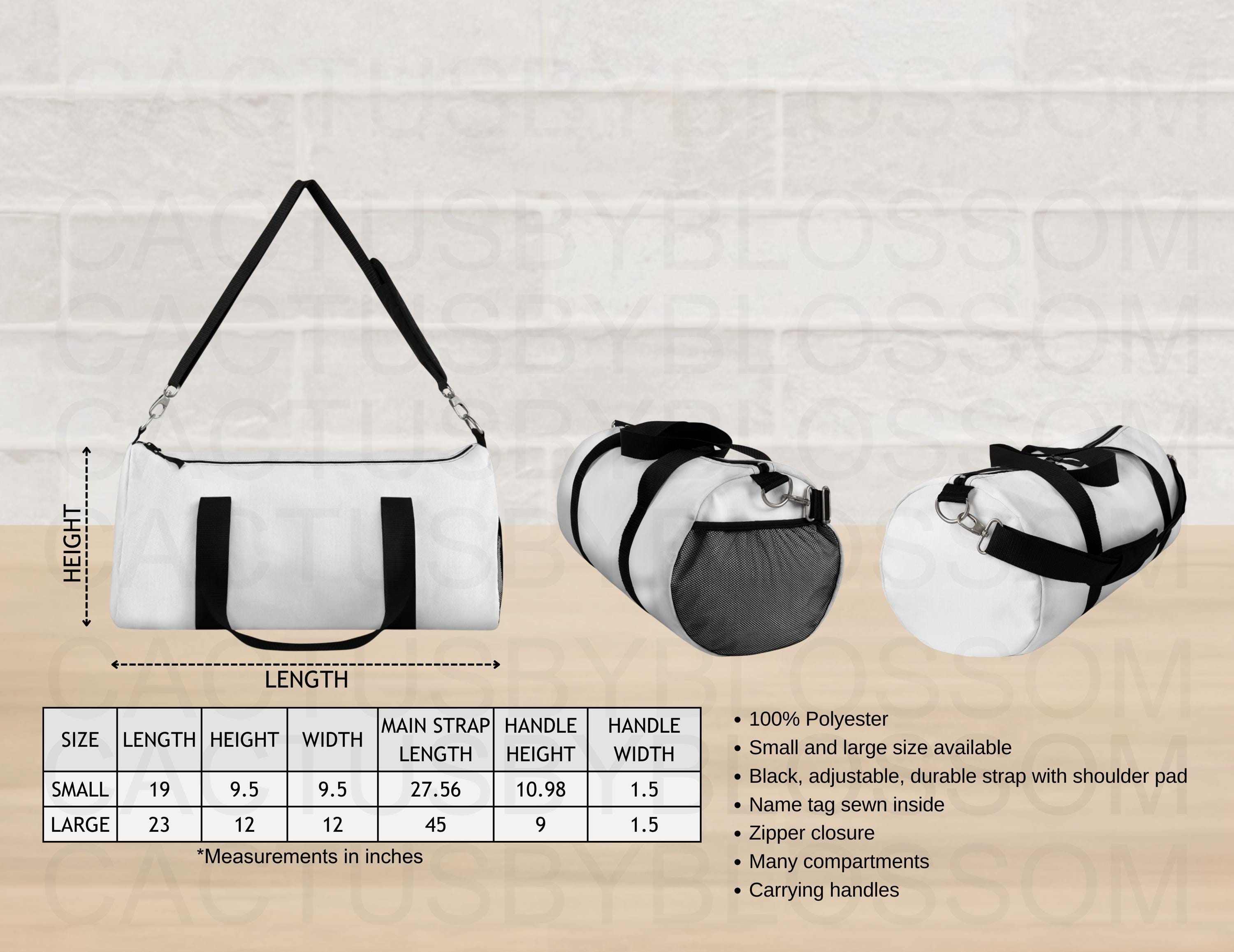Size Chart Duffel Bag Mockup Chart Travel Duffel Bag Sizing Chart Etsy ...