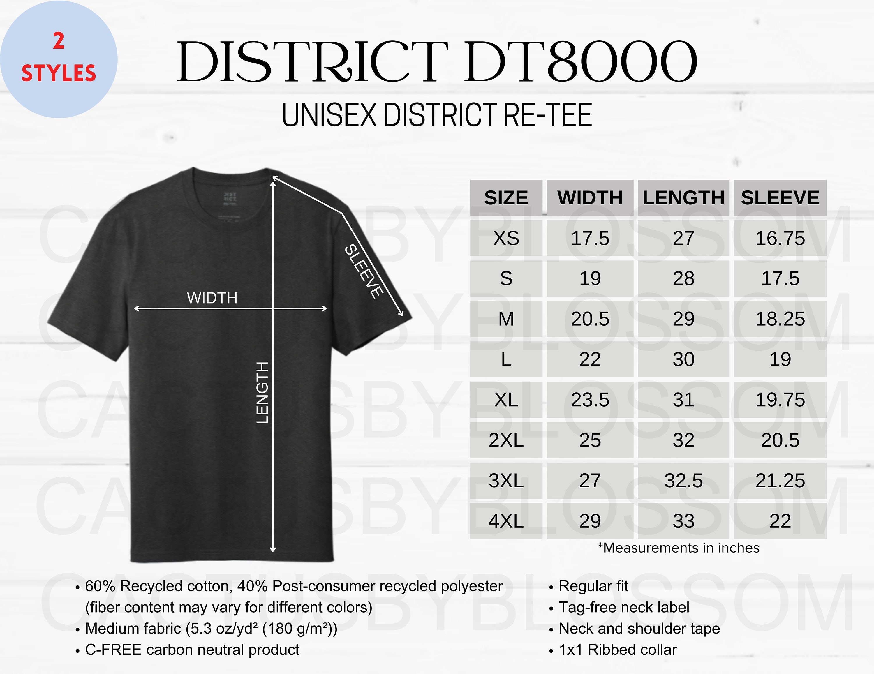 2 Size Chart District DT8000 Mockup Chart Listing Tool Unisex District Retee Sizing Chart Mockup ...