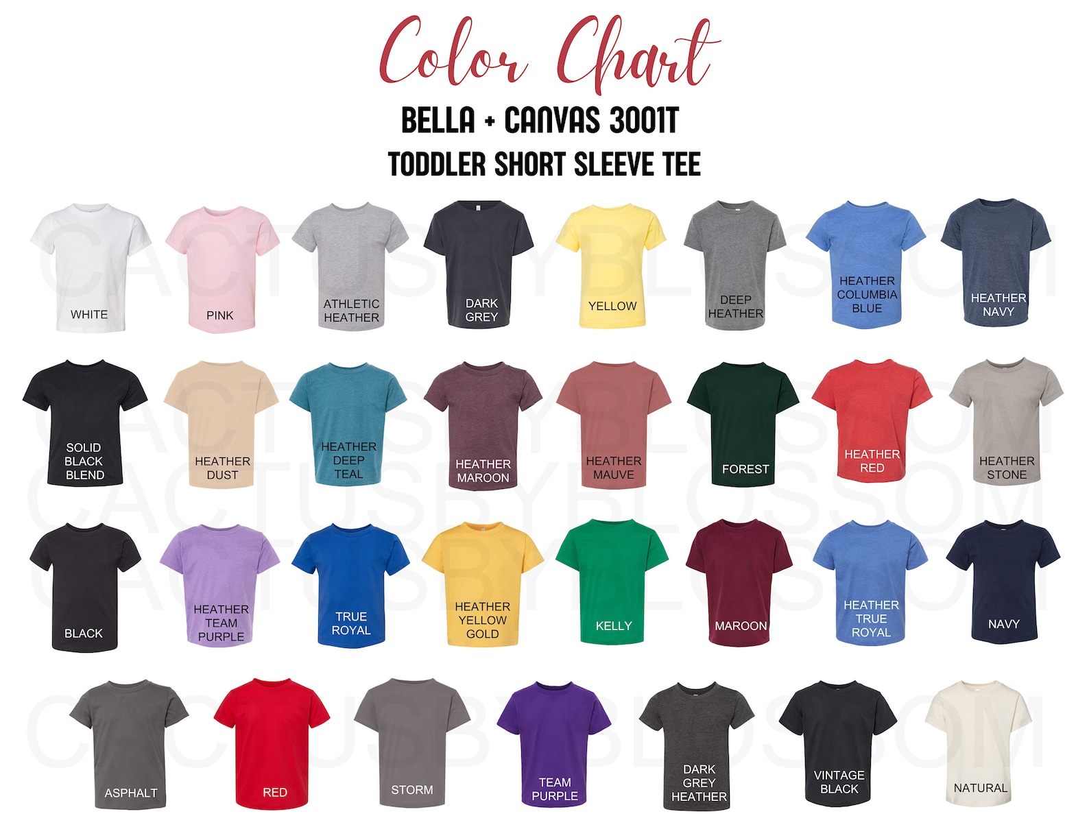 Color Chart Bella + Canvas 3001T Mockup for Etsy Tool Toddler Short ...