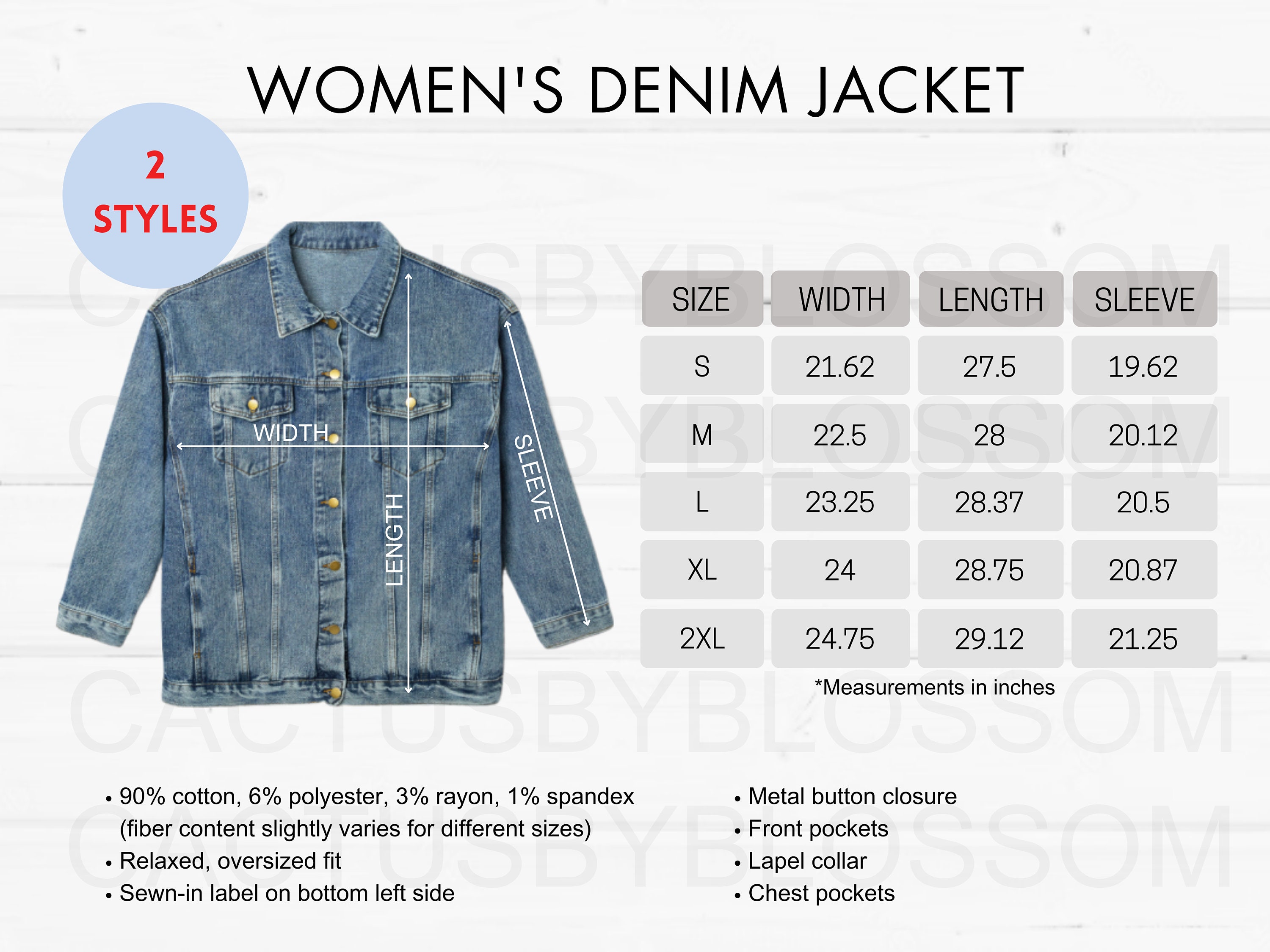 2 Size Chart Women's Denim Jacket (AOP) Mockup Etsy Tool Sizing S-2XL ...