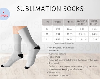 Socks Size Chart Guide Mockup Sublimation - Etsy