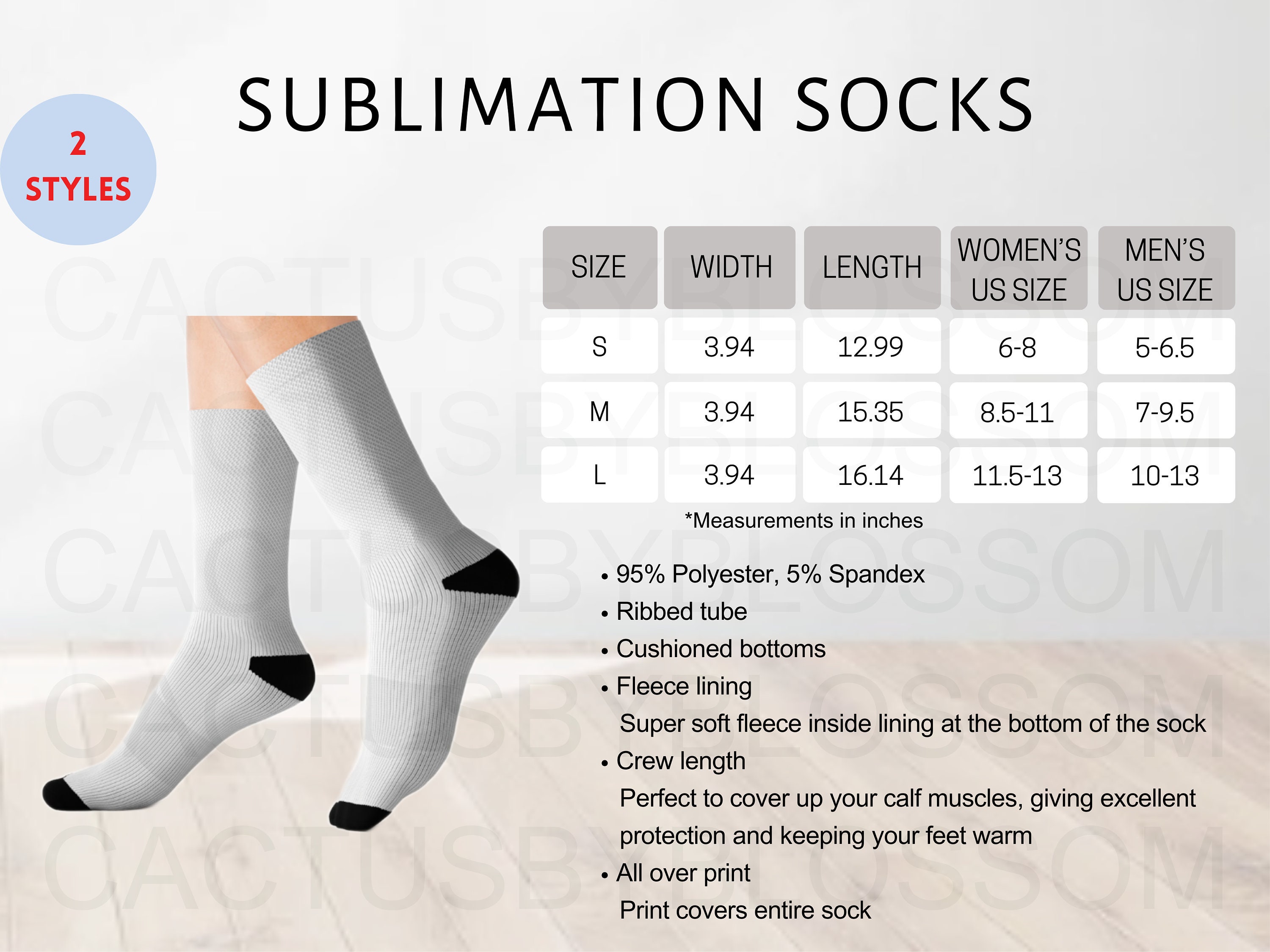 2 Size Chart All-over-prints Sublimation Socks Mockup Chart Socks ...
