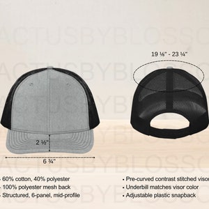 BUNDLE Size Chart Color Chart Snapback Trucker Cap Richardson 112 Mockup Size Chart Etsy POD ...