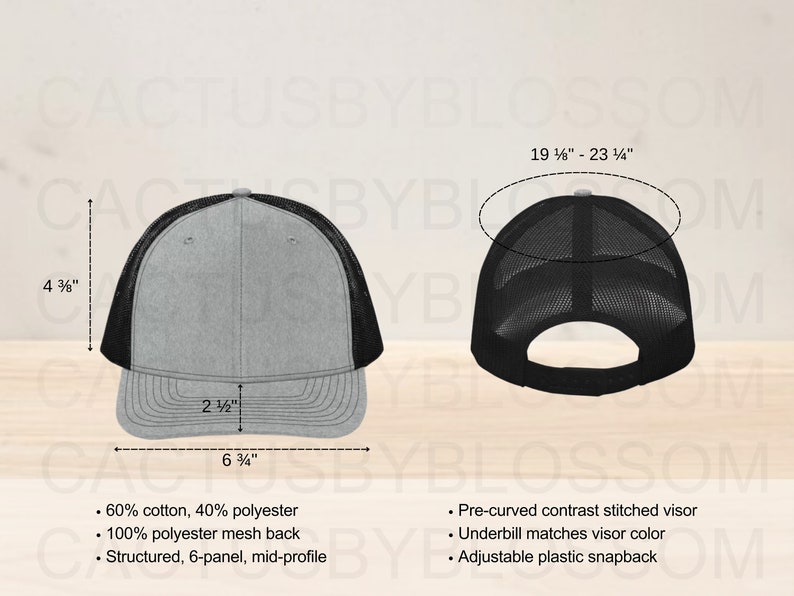 BUNDLE Size Chart Color Chart Snapback Trucker Cap Richardson 112 Mockup Size Chart Etsy POD ...