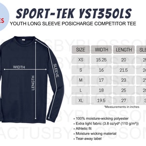 2 Size Chart Sport-tek YST350LS Mockup Youth Long Sleeve Competitor Tee ...