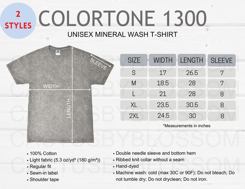 2 Size Chart Colortone 1300 Mockup Chart for Unisex Mineral - Etsy
