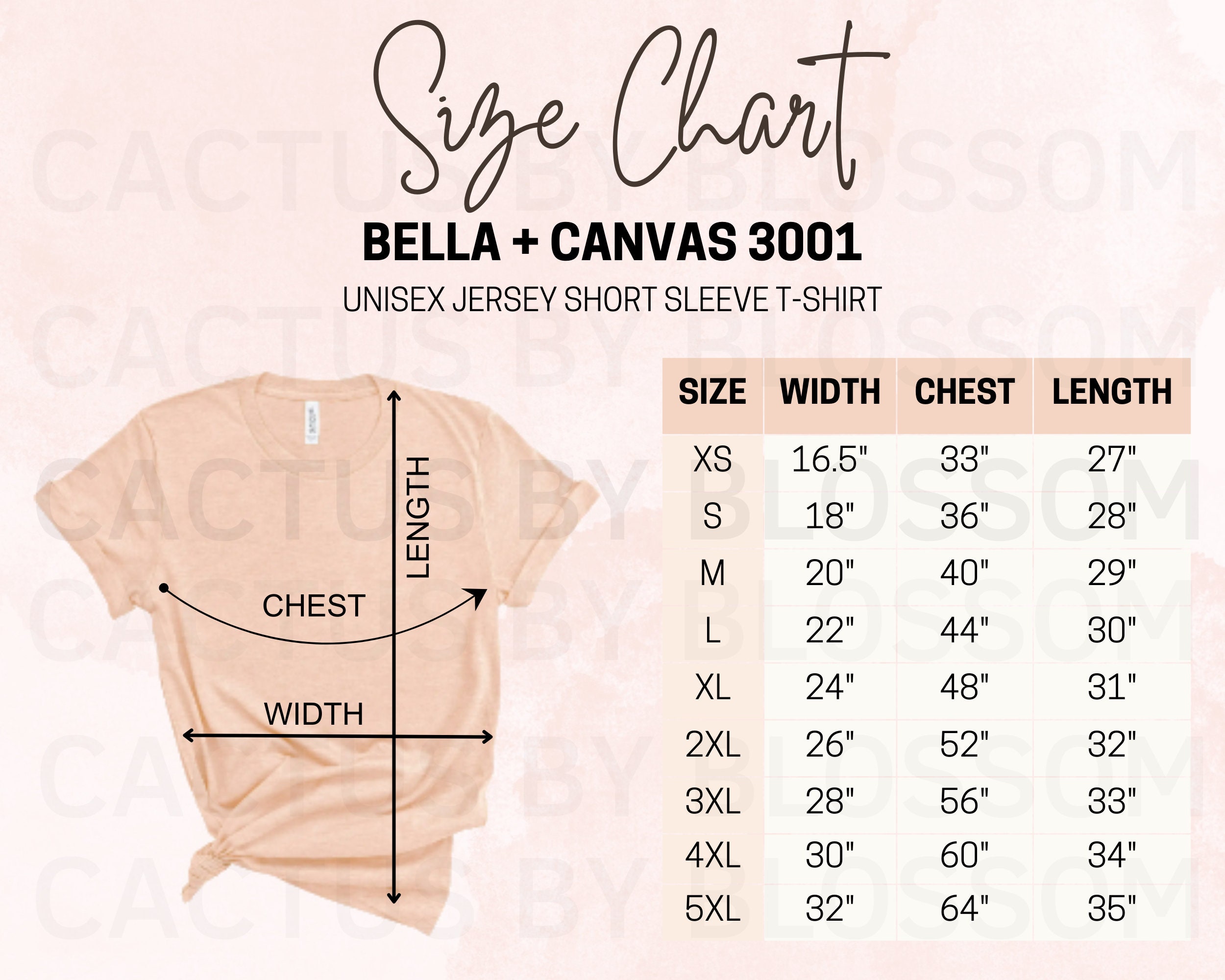5 Size Charts Bella Canvas 3001 Size Mockup for Unisex Jersey Size for ...