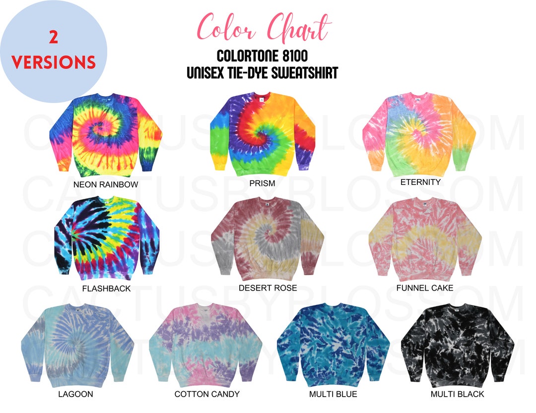 2 Color Chart Colortone 8100 Mockup Etsy Tool Unisex Tie Dye Sweatshirt ...