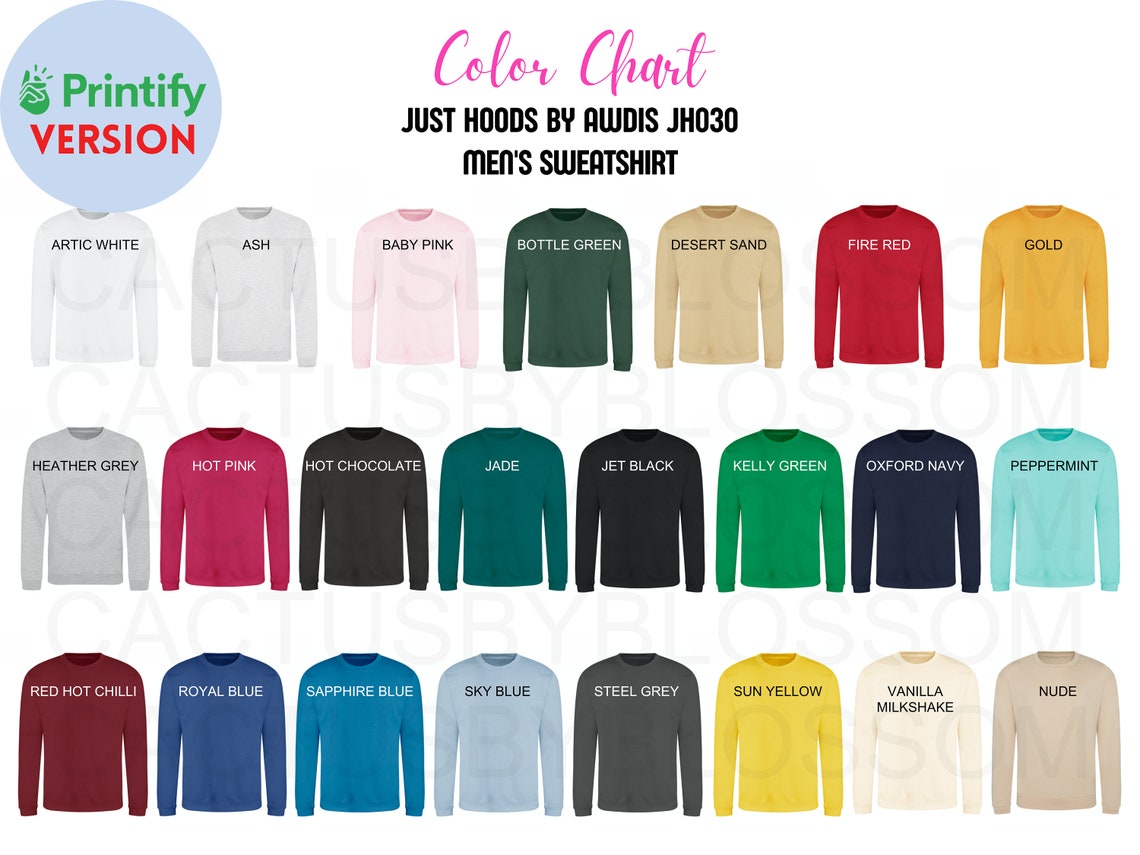 Color Chart Just Hoods by AWDIS JH030 Mockup for Etsy Tool Men's ...