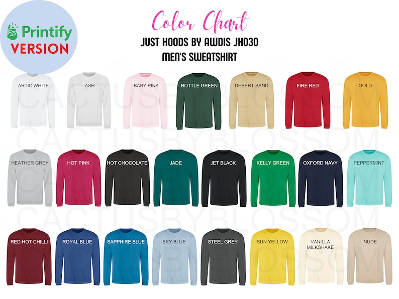 Color Chart Just Hoods by AWDIS JH030 Mockup for Etsy Tool Men's ...