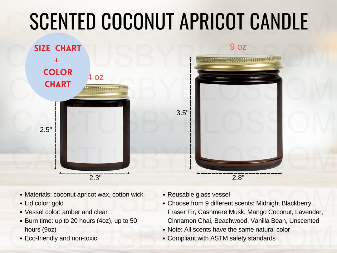 BUNDLE Size Chart Color Chart Scented Coconut Apricot Candle Clear ...