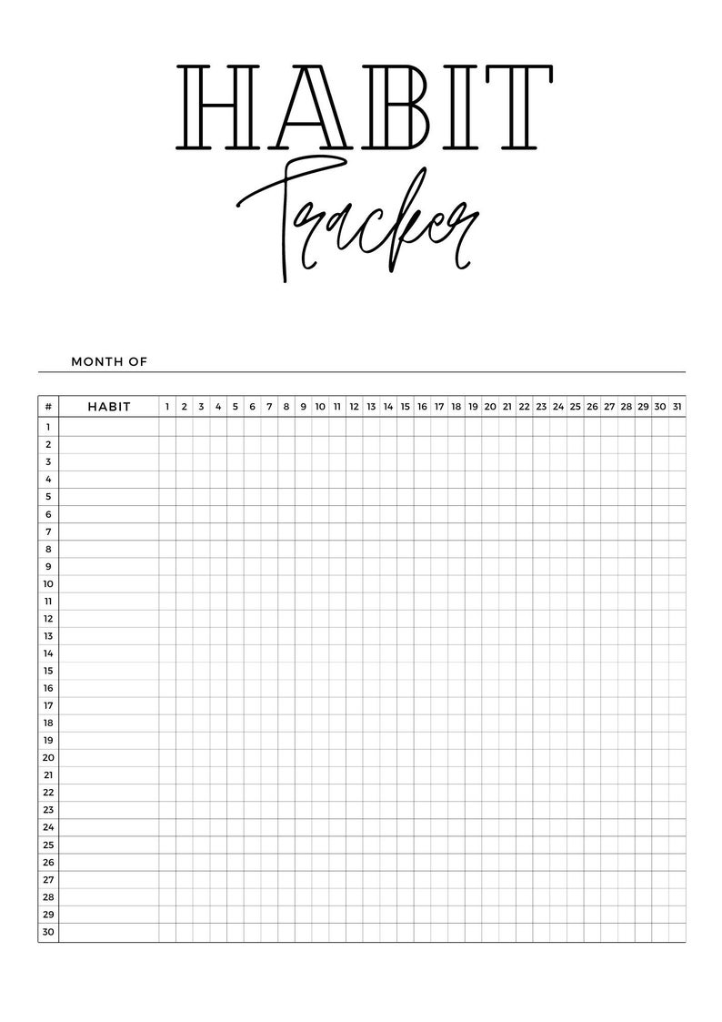 Simple Monthly Habit Tracker - Etsy