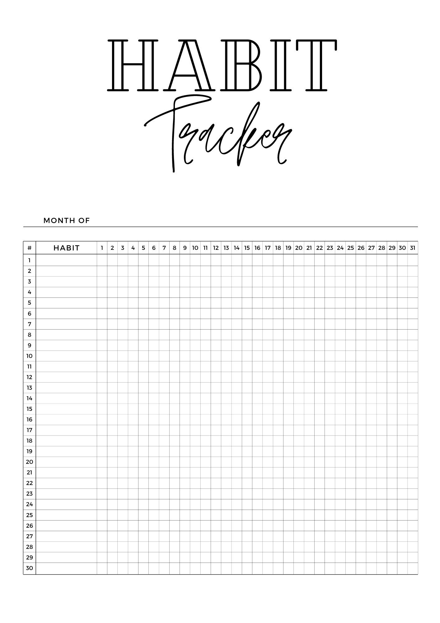 Simple Monthly Habit Tracker - Etsy