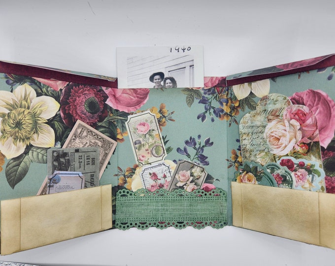 Tri Fold Paper Stationery Ephemera Junk Floral Wallet Vintage Inspired ...