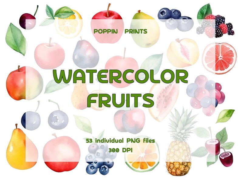 Watercolor Fruits - Clipart Fruit Clip Art Fruity Digital Illustration ...
