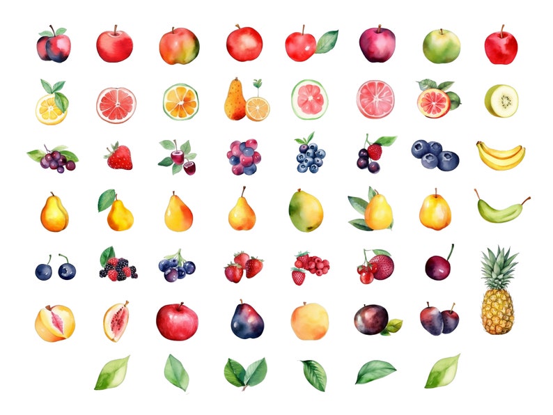 Watercolor Fruits - Clipart Fruit Clip Art Fruity Digital Illustration ...