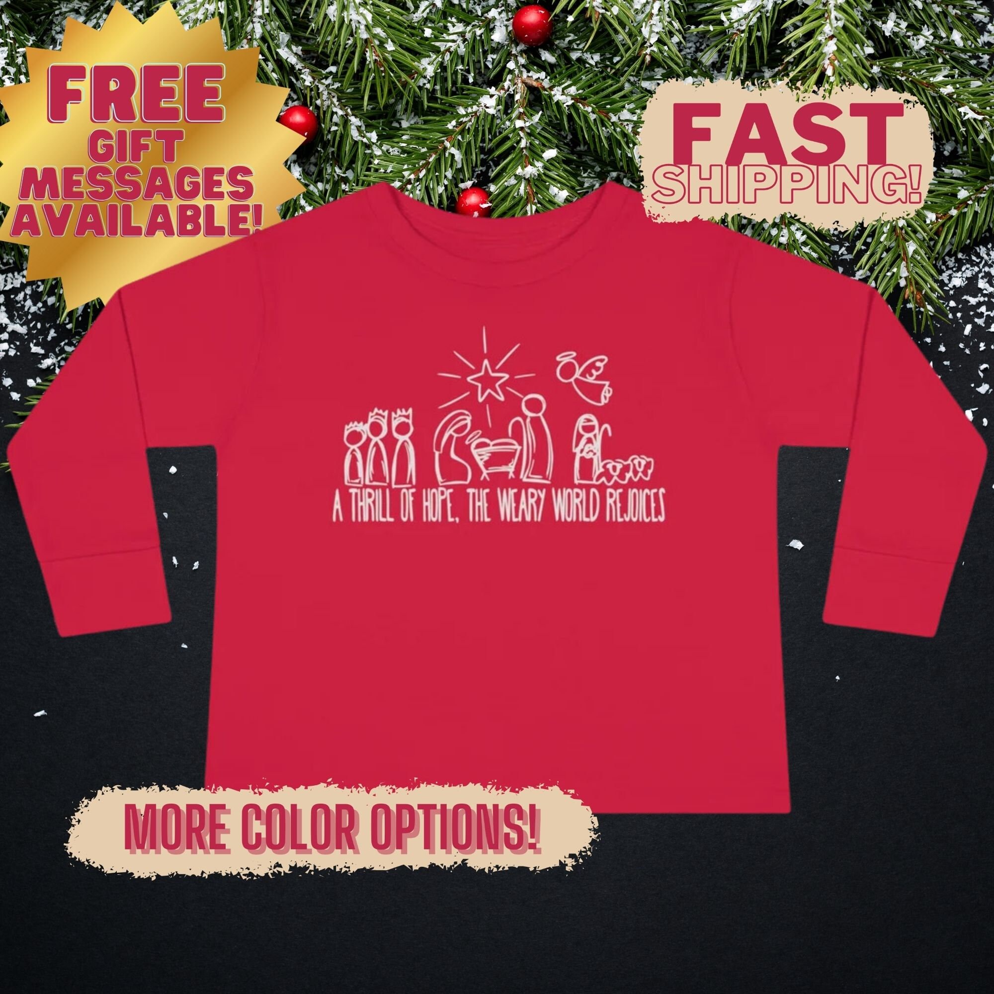 A Thrill of Hope Nativity Shirt for Kids, Toddler Christian Christmas ...