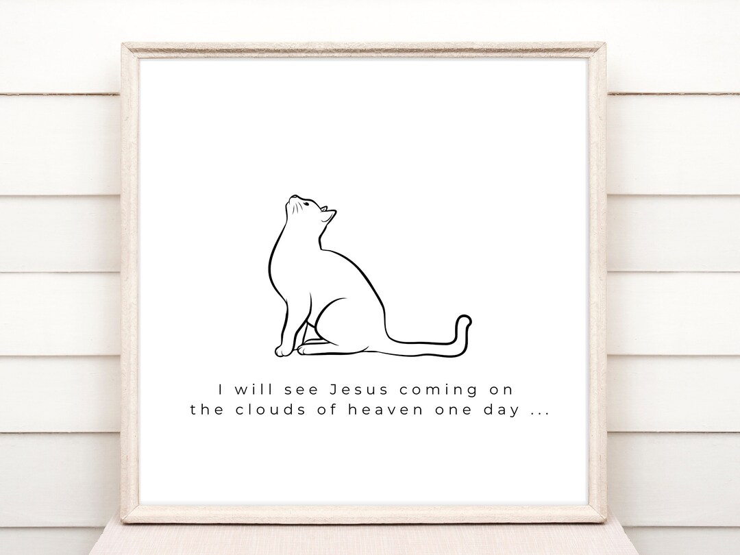 Cat Minimalist Line Art Printable Cat Will See Jesus Coming - Etsy