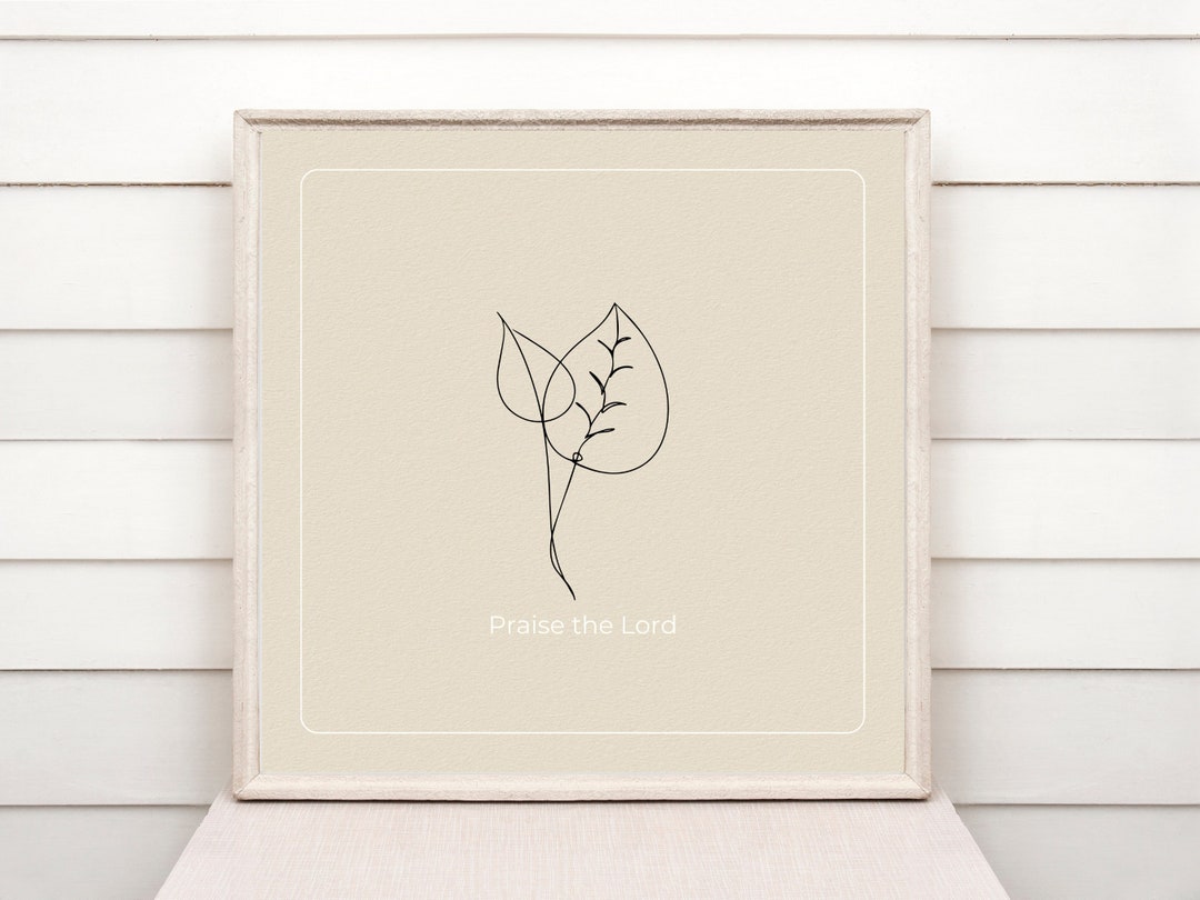 Praise the Lord Leaf Line Art Modern Christian Minimalist - Etsy