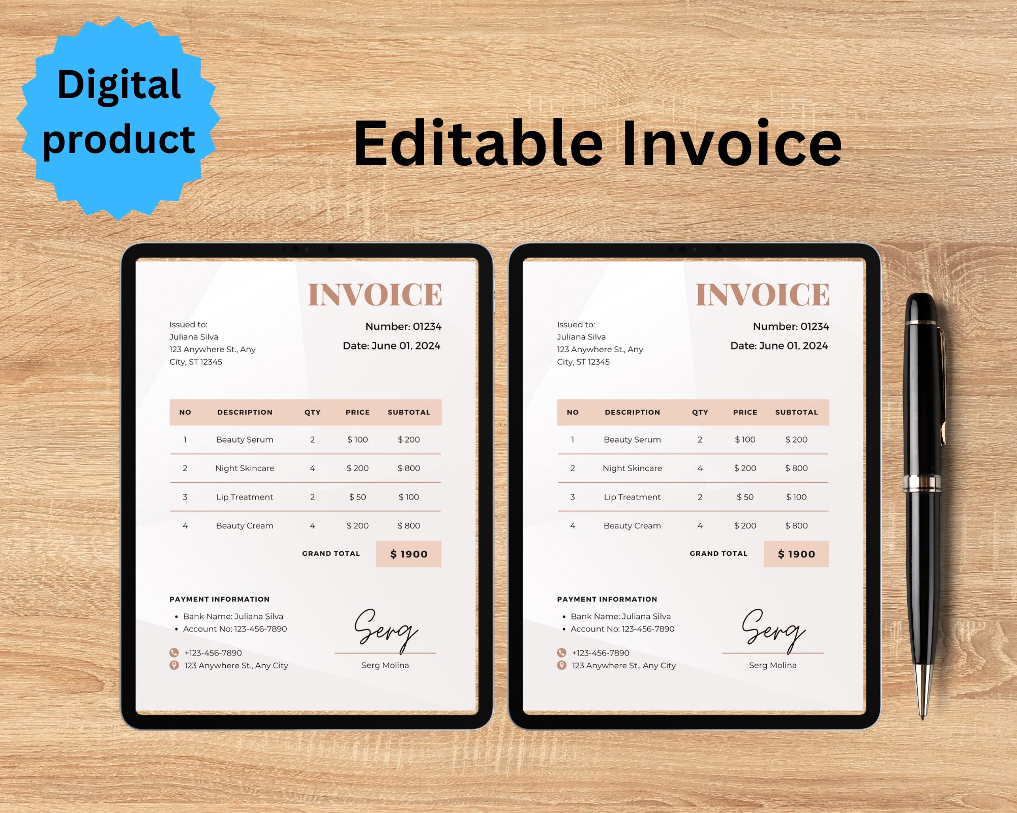 Invoice Template Editable, Small Business Custom Order Form Printable ...