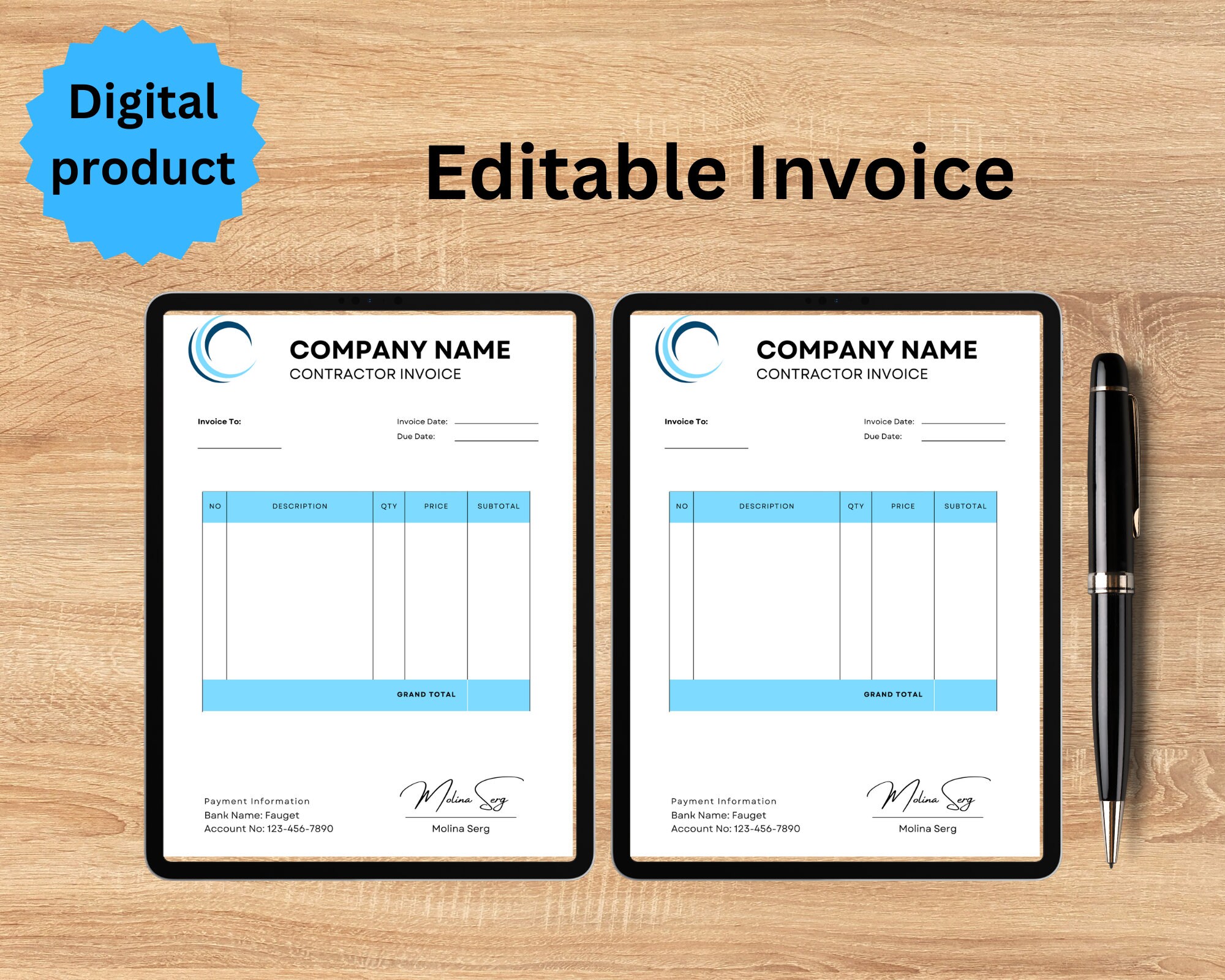 Plantilla de factura editable, formulario de pedido personalizado para ...