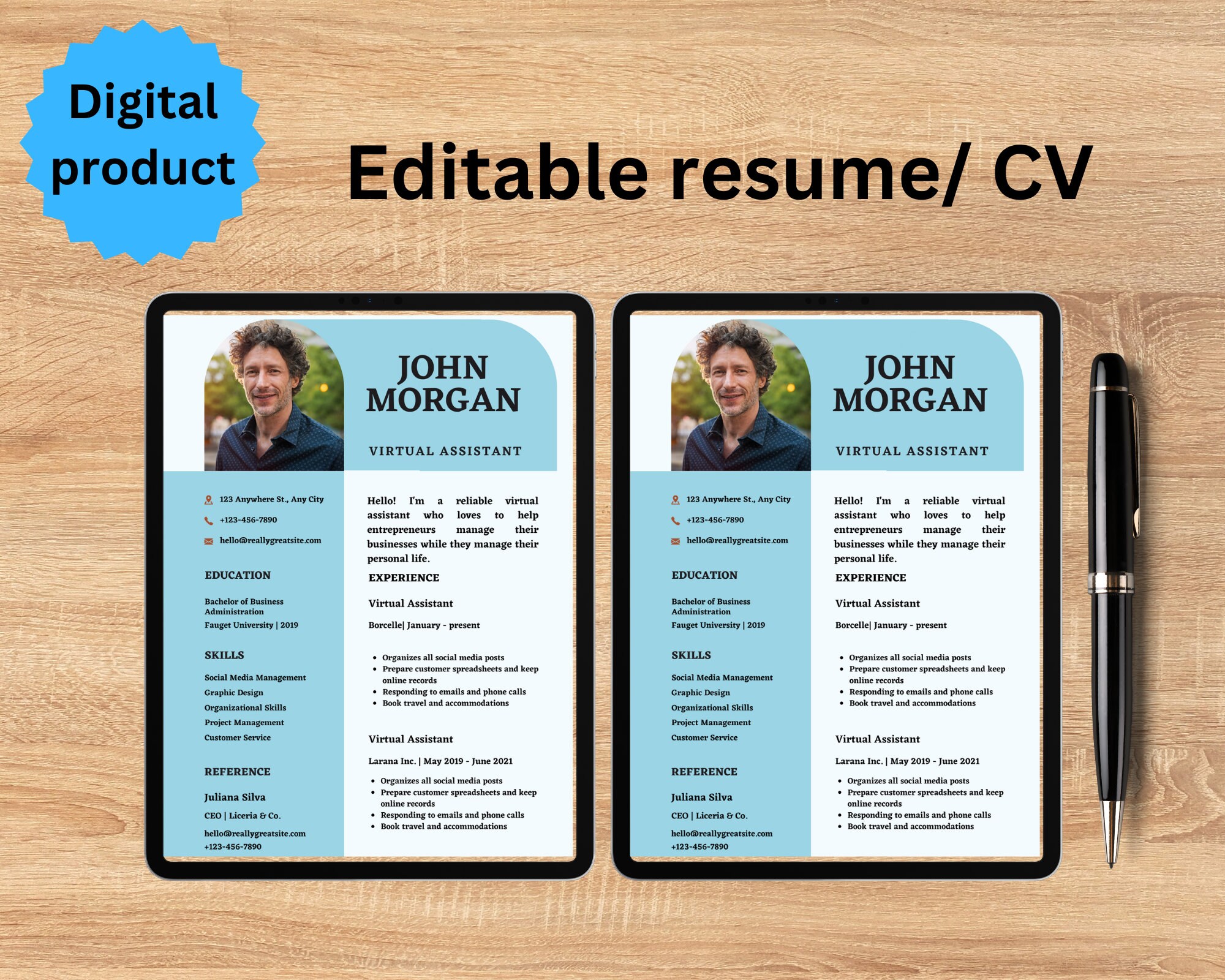 Resume Template, Editable CV Template, Professional Resume Premade ...