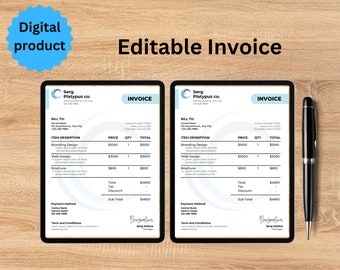Invoice Template Editable Printable Custom Order Form Invoice Form ...
