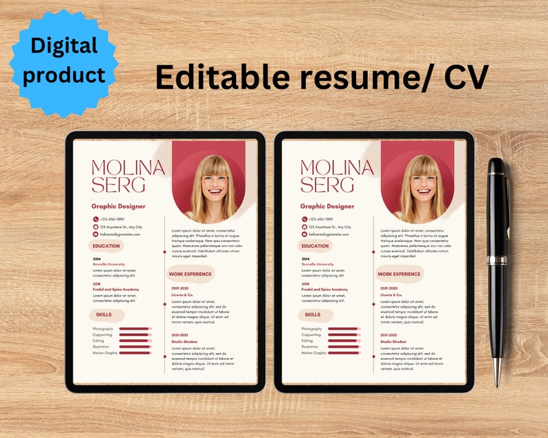 Resume Template, Editable CV Template, Professional Resume Premade ...