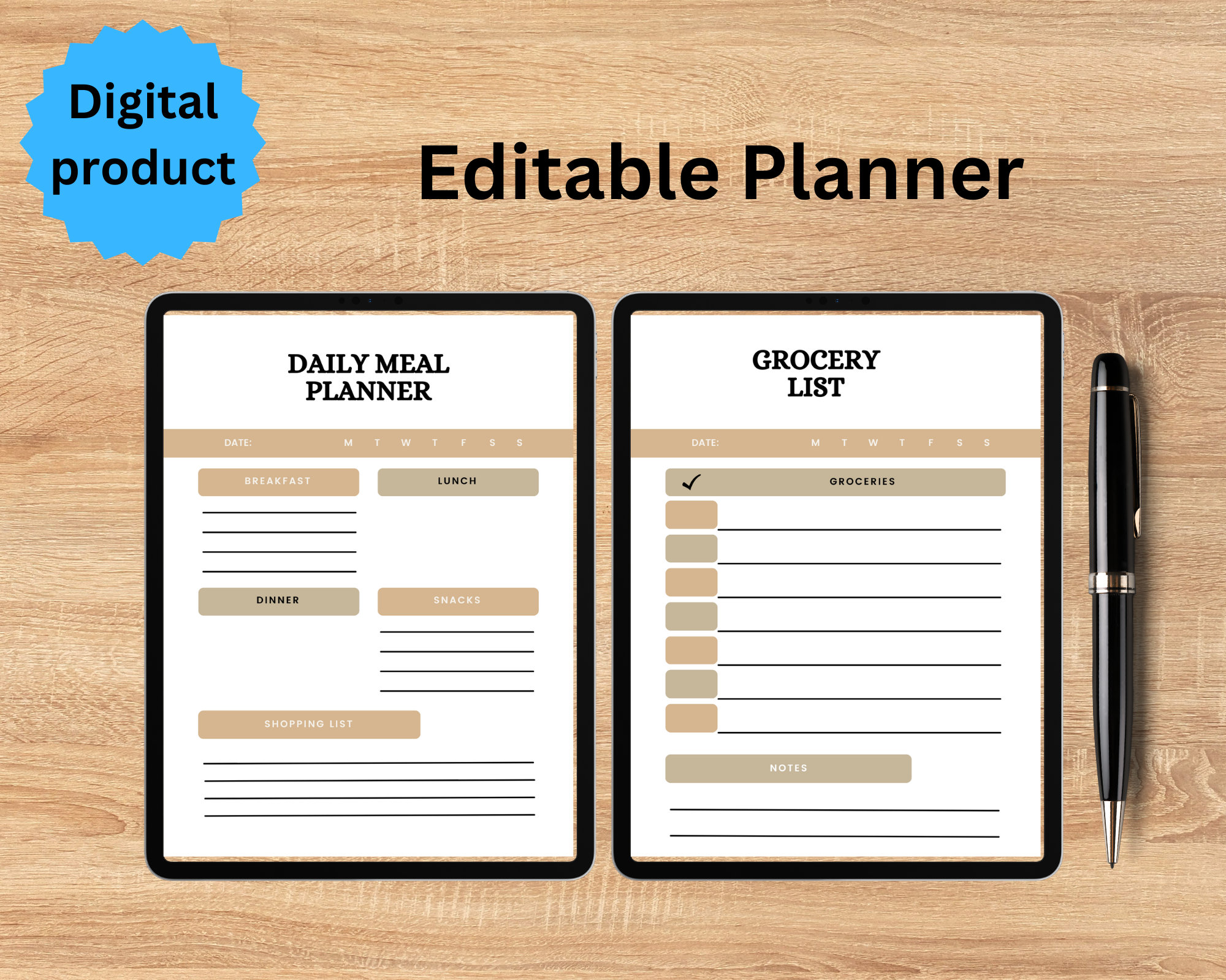 Meal Planner Printable | Daily Food Journal, Grocery List, Meal Prep ...