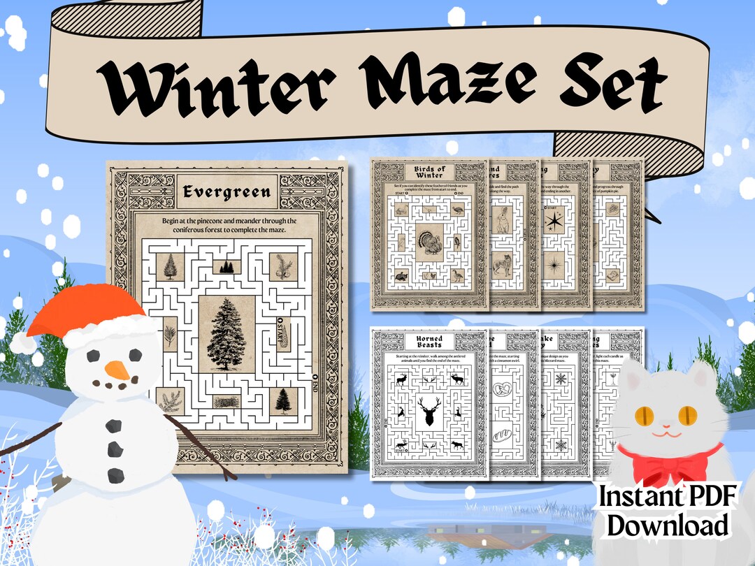 Winter Maze Set 12 Digital and Printable Mazes With - Etsy