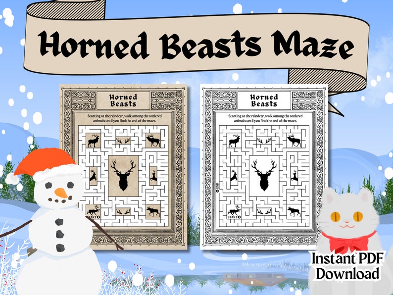 Horned Beasts Maze Digital and Printable Maze With Solution Instant PDF ...