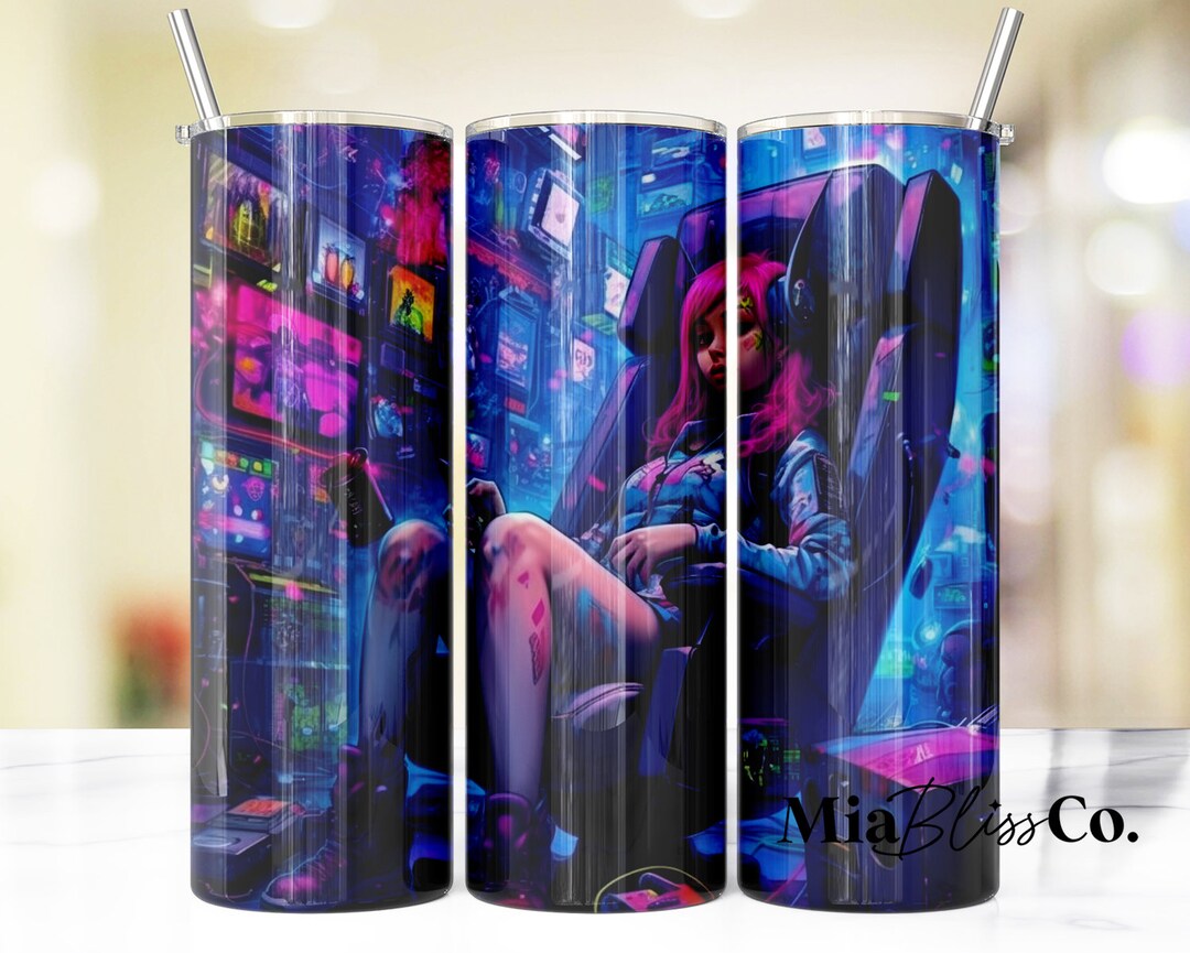 Gamer Cyber Girl 3 Sci-fi Theme 20oz Skinny Tumbler Sublimation Designs ...