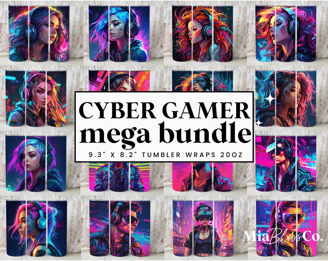 100 Cyber Gamer Bundle 20 Oz Skinny Tumbler Sublimation Design, Digital ...