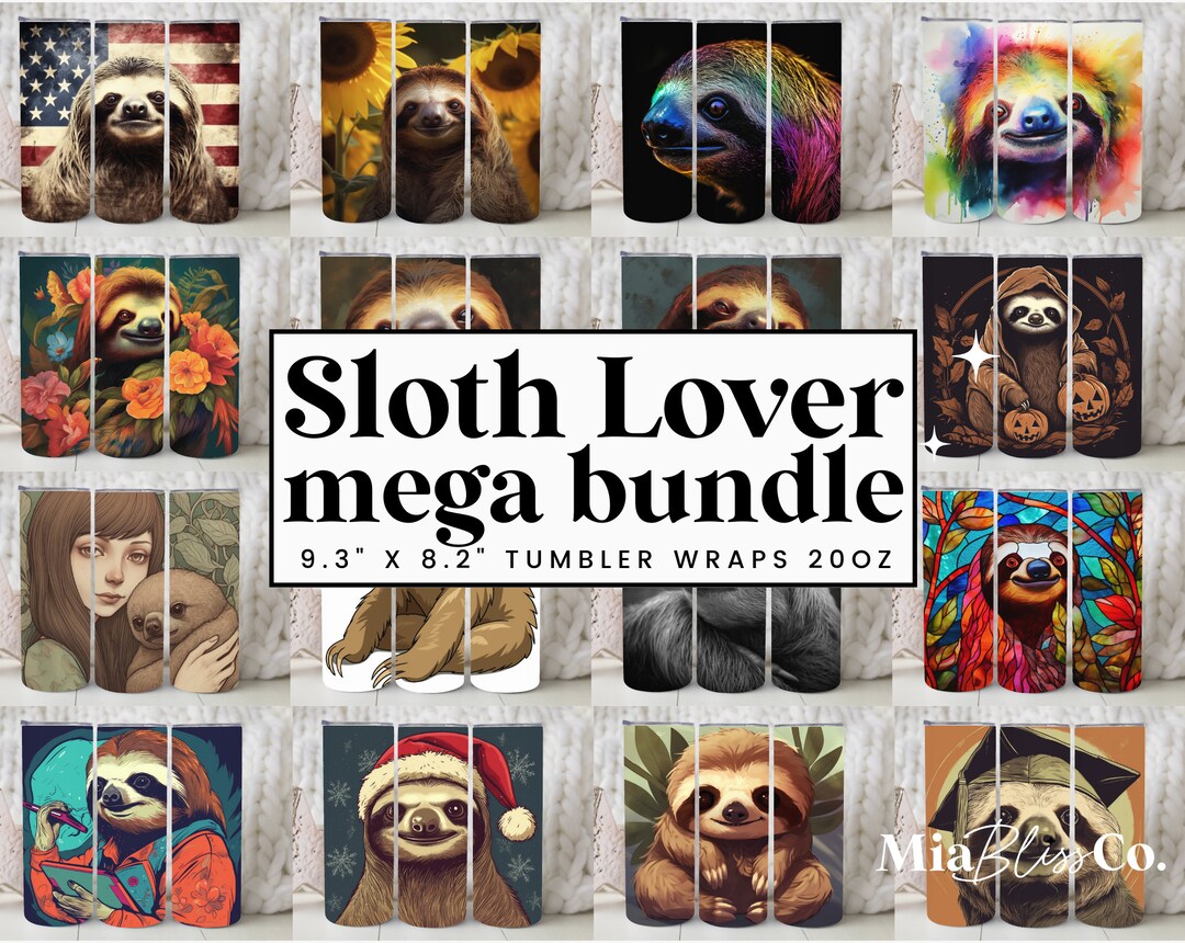 60 Sloth Bundle 20oz Skinny Tumbler Sublimation Design, Sloth Tumbler ...