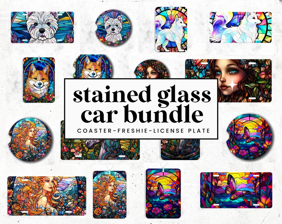 150 Stained Glass Design Car Mega Bundle, License Plate, Car Coasters ...