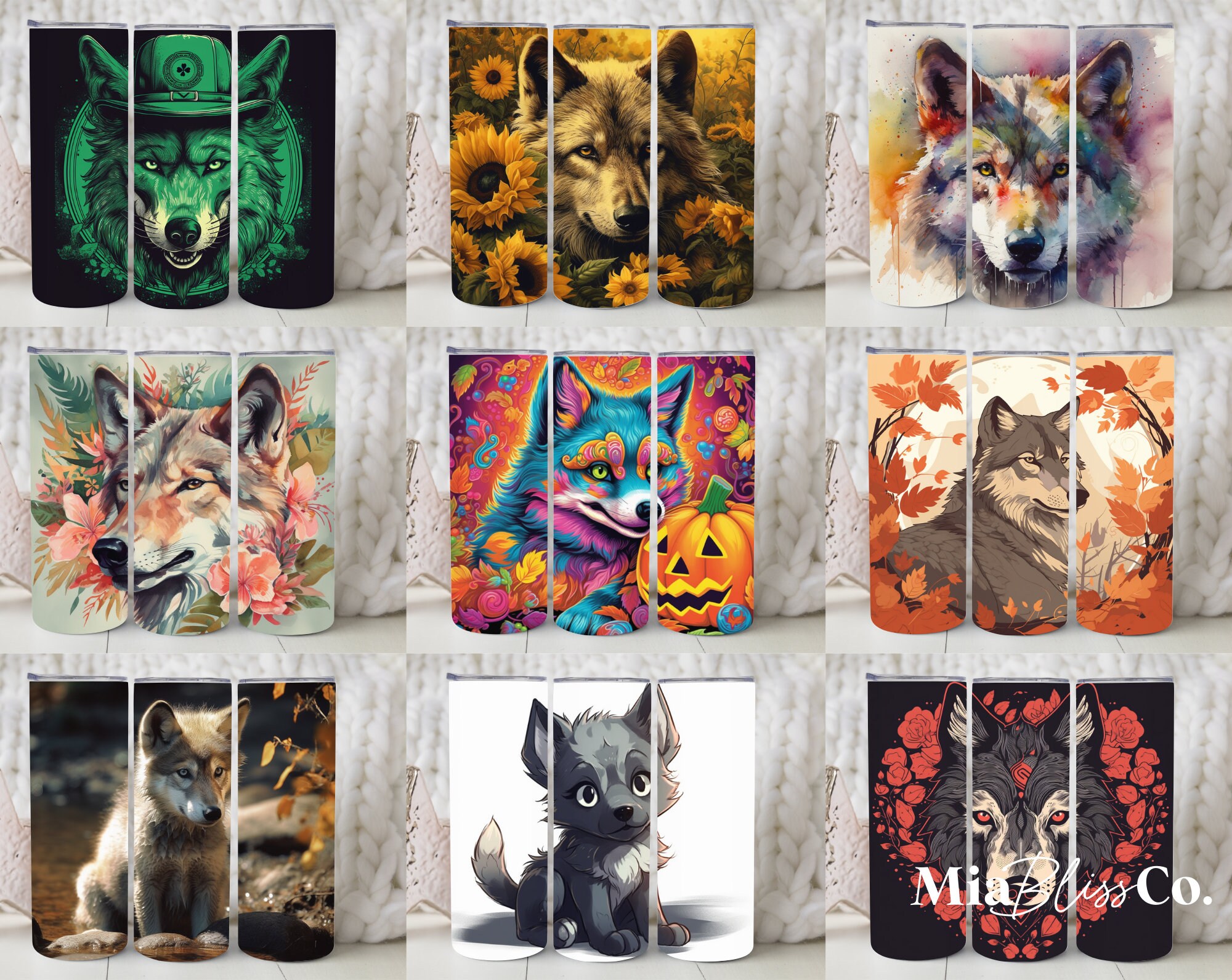 70 Wolf Bundle 20oz Skinny Tumbler Sublimation Design Wolf - Etsy