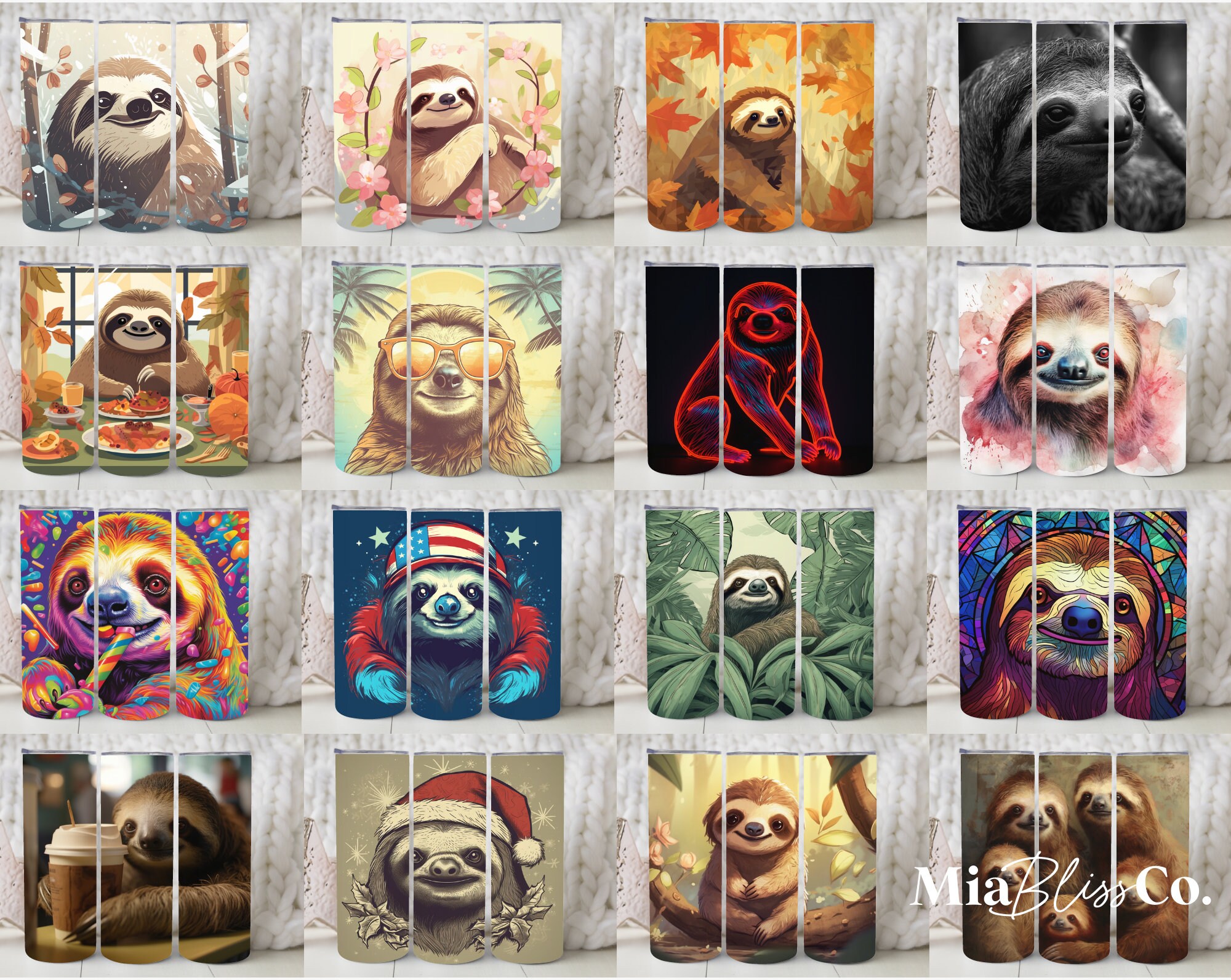 60 Sloth Bundle 20oz Skinny Tumbler Sublimation Design Sloth - Etsy